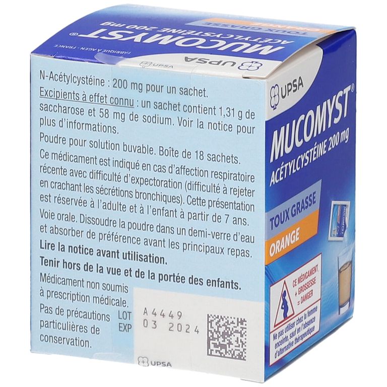 MUCOMYST Toux Grasse 200mg - Sachet 18 pc(s) - Redcare Pharmacie
