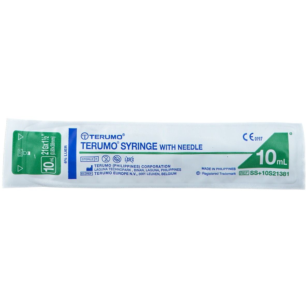 Terumo Seringue 10 ml + Aiguille 21G x 1 1/2 (0,8 x 38 mm) Vert 1 pc(s) - Redcare Pharmacie