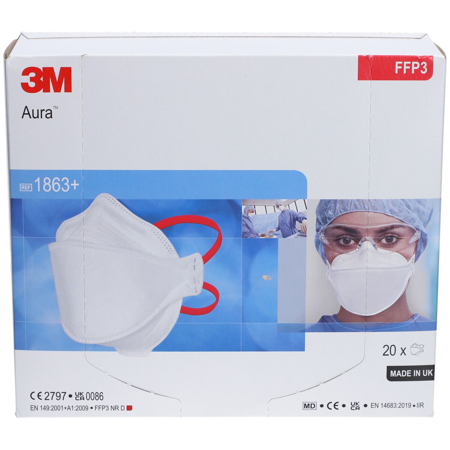 3M™ Aura Respirateurs FFP3 sans Valve 1863+ 20 pc(s) - Redcare Pharmacie