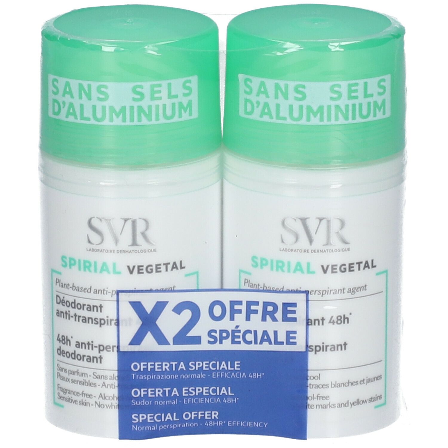 SVR SPIRIAL Végétal Déodorant Anti-transpirant 48H Roll-on 2x50 ml - Redcare Pharmacie