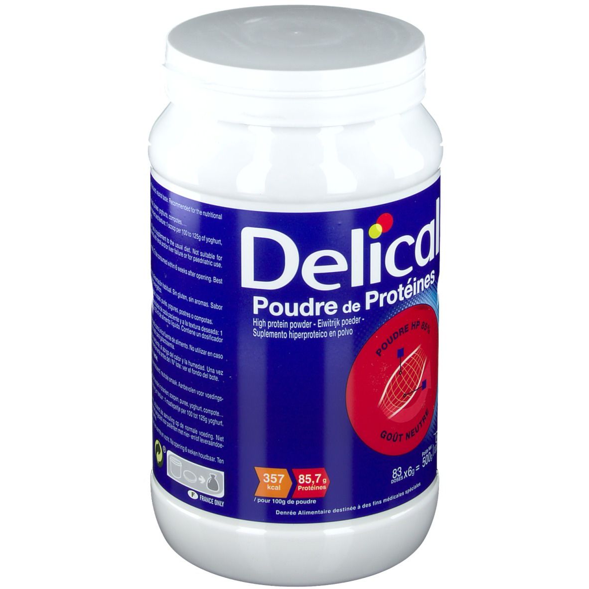 Delical Poudre de Protéines Gout neutre 500 g - Redcare Pharmacie