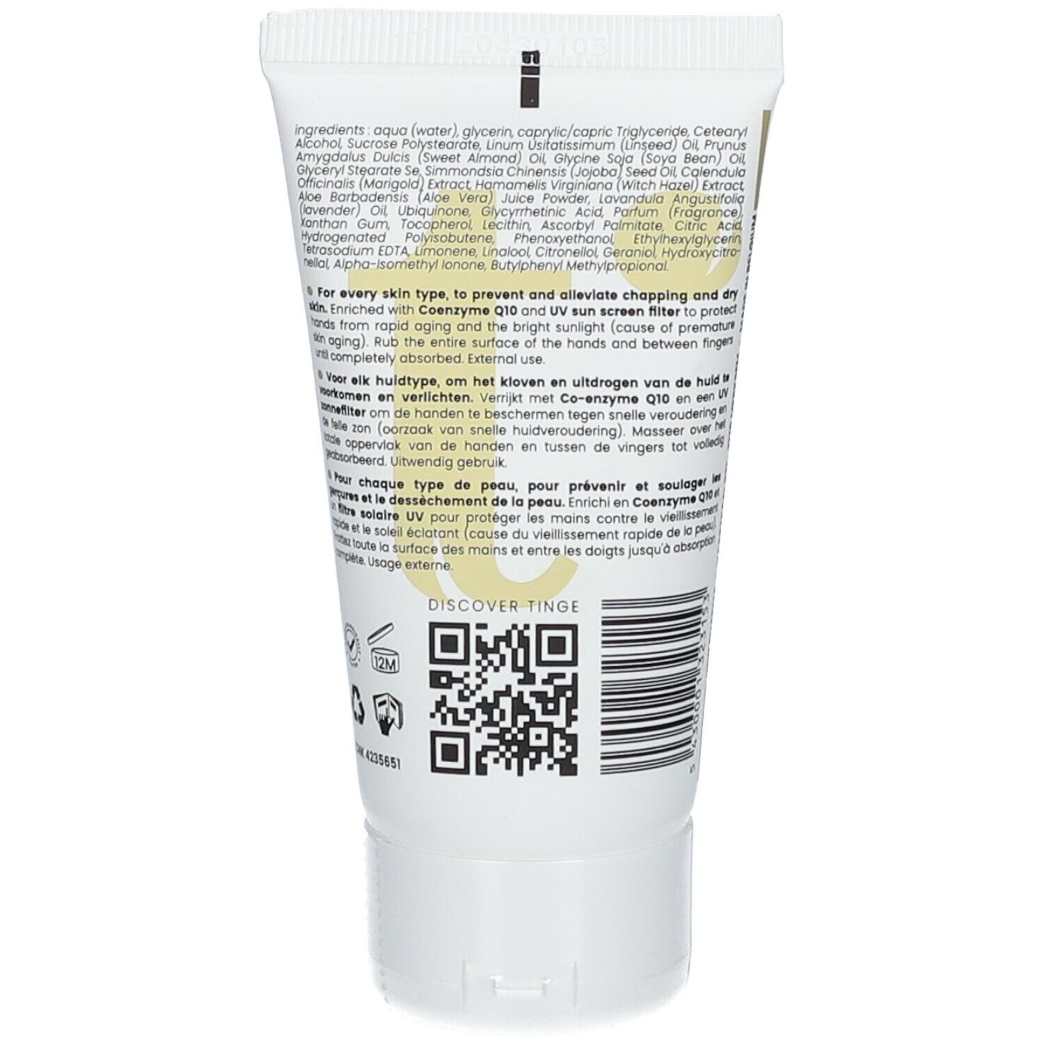 Tinge Crème pour les mains hydratante et adoucissante pour les mains 50 ...