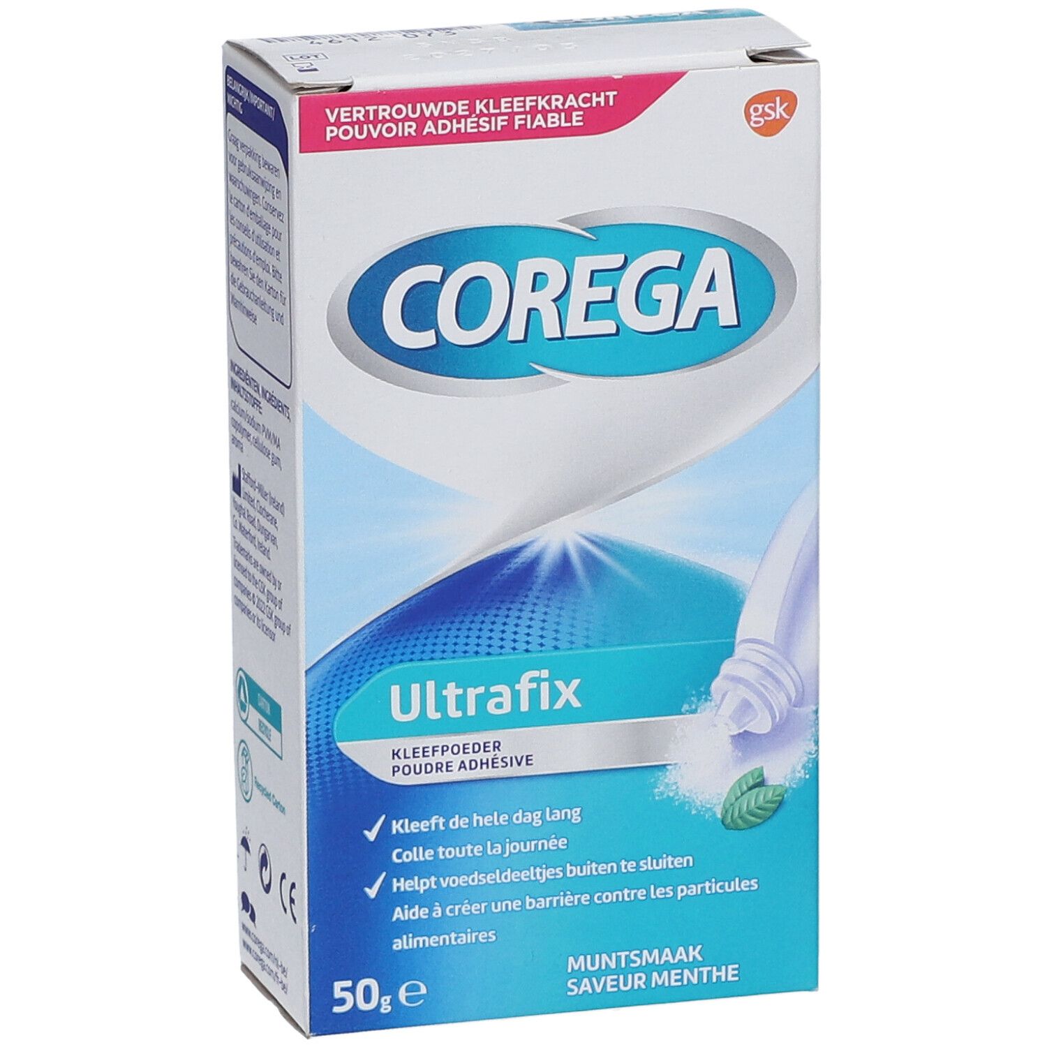 Corega Ultrafix Poudre Adhésive Menthe 50 g poudre 50 g - Redcare Pharmacie