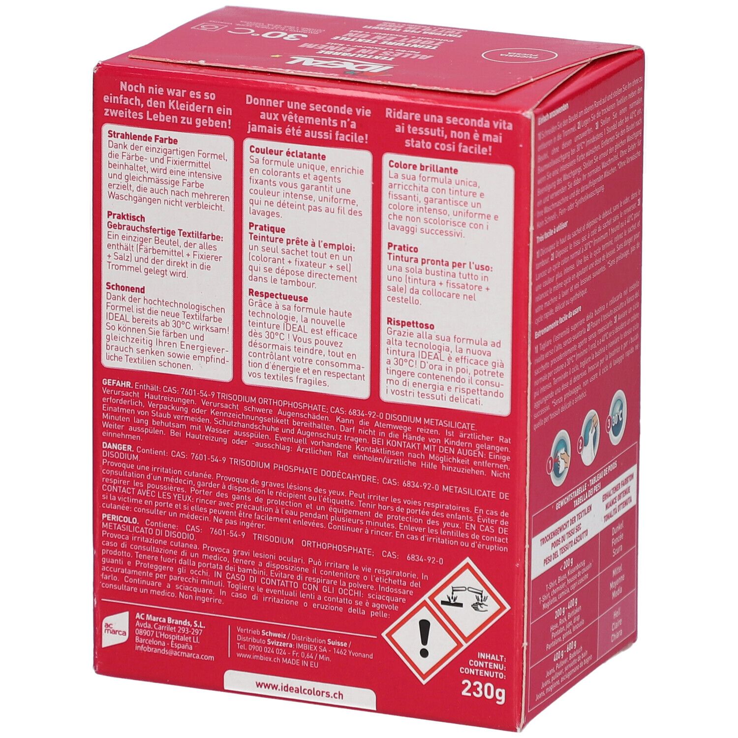 Ideal® Textilfarbe Fuchsia Tout en un pour machines à laver 230 g ...
