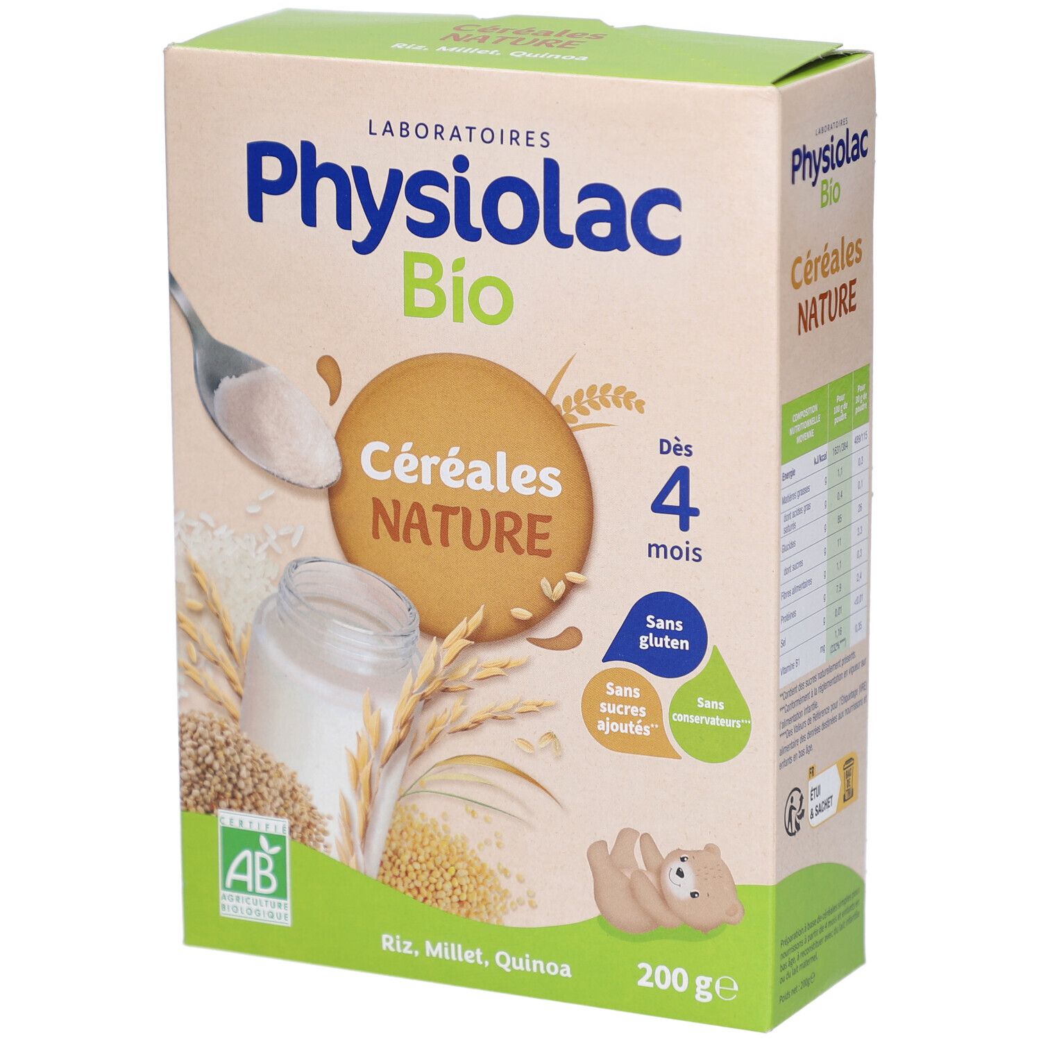 Physiolac Bio Céréales Nature Dès 6 mois 200 g - Redcare Pharmacie