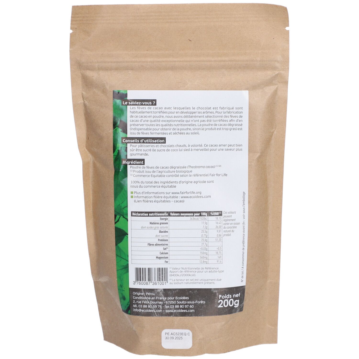 Ecoid es Cacao Cru En Poudre BIO EQUITABLE 200 G Redcare Pharmacie ecoid-es-cacao-cru-en-poudre-bio-equitable-200-g-redcare-pharmacie