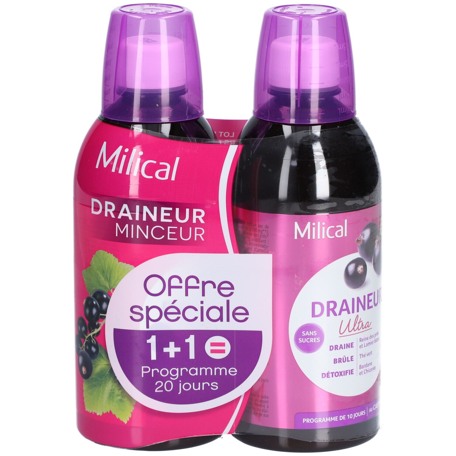 Milical Draineur Ultra cassis 2x500 ml - Redcare Pharmacie