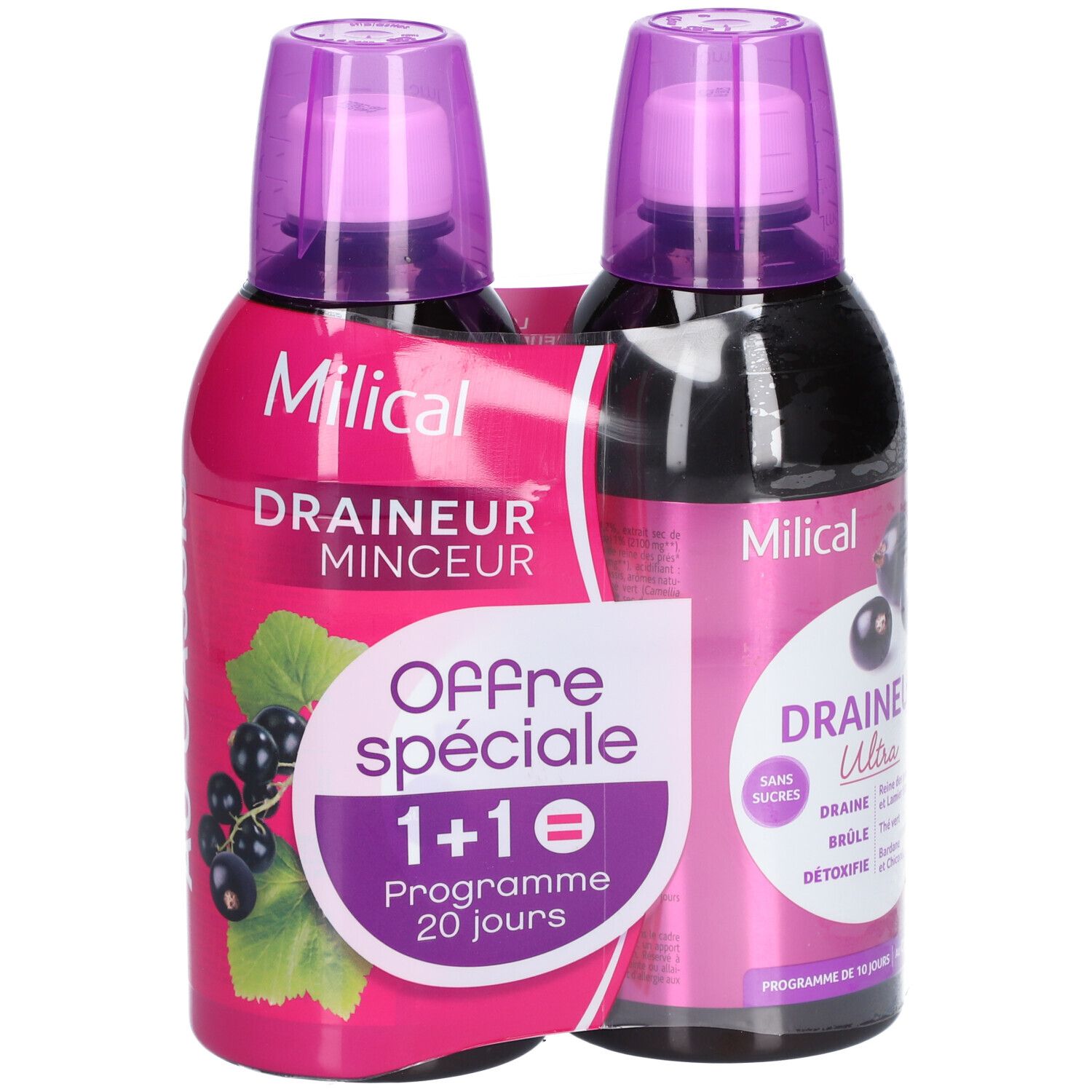 Milical Draineur Ultra cassis 2x500 ml - Redcare Pharmacie