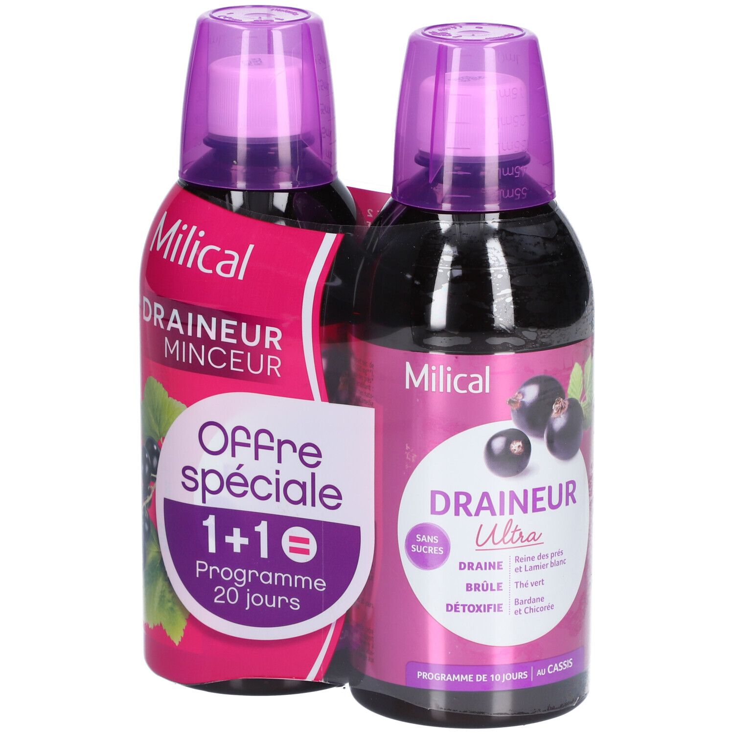 Milical Draineur Ultra cassis 2x500 ml - Redcare Pharmacie