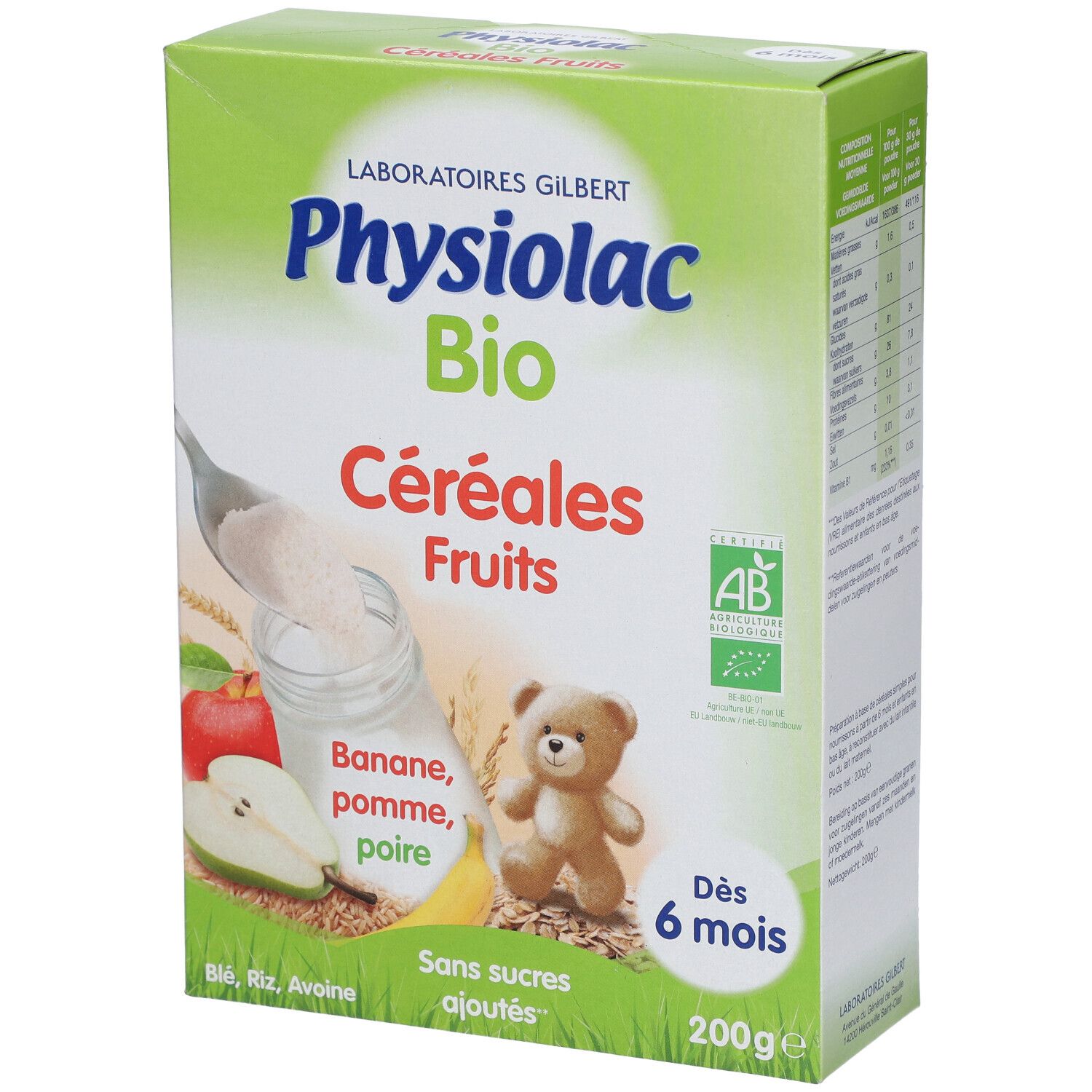 Physiolac Bio Céréales Fruits Dès 6 mois 200 g - Redcare Pharmacie