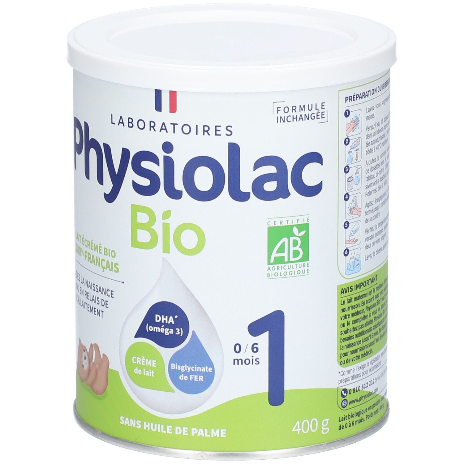 Physiolac Bio 1 Lait pour nourrissons 1er âge 400 g - Redcare Pharmacie