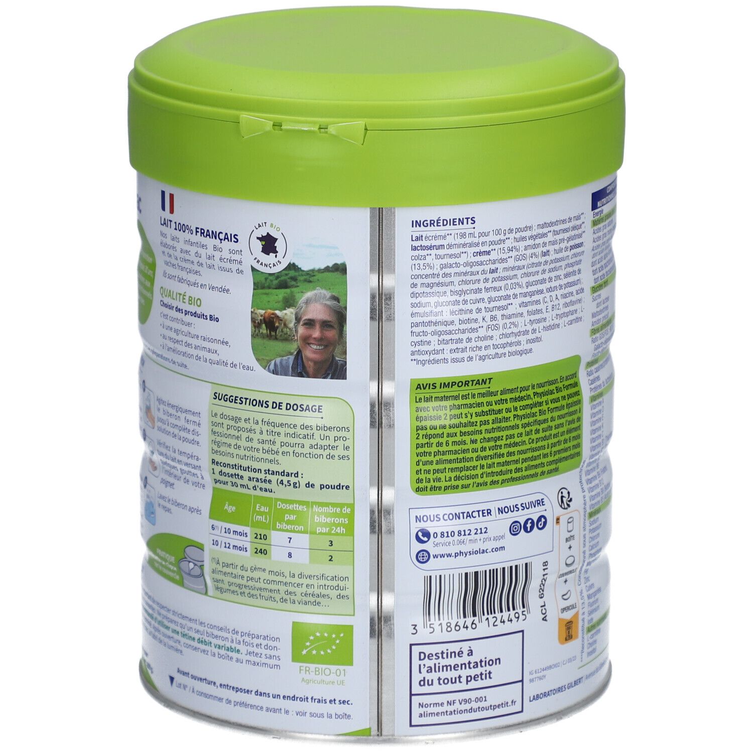 Physiolac Bio 2 Lait Infantile Formule Épaissie 2ème âge 800 g ...