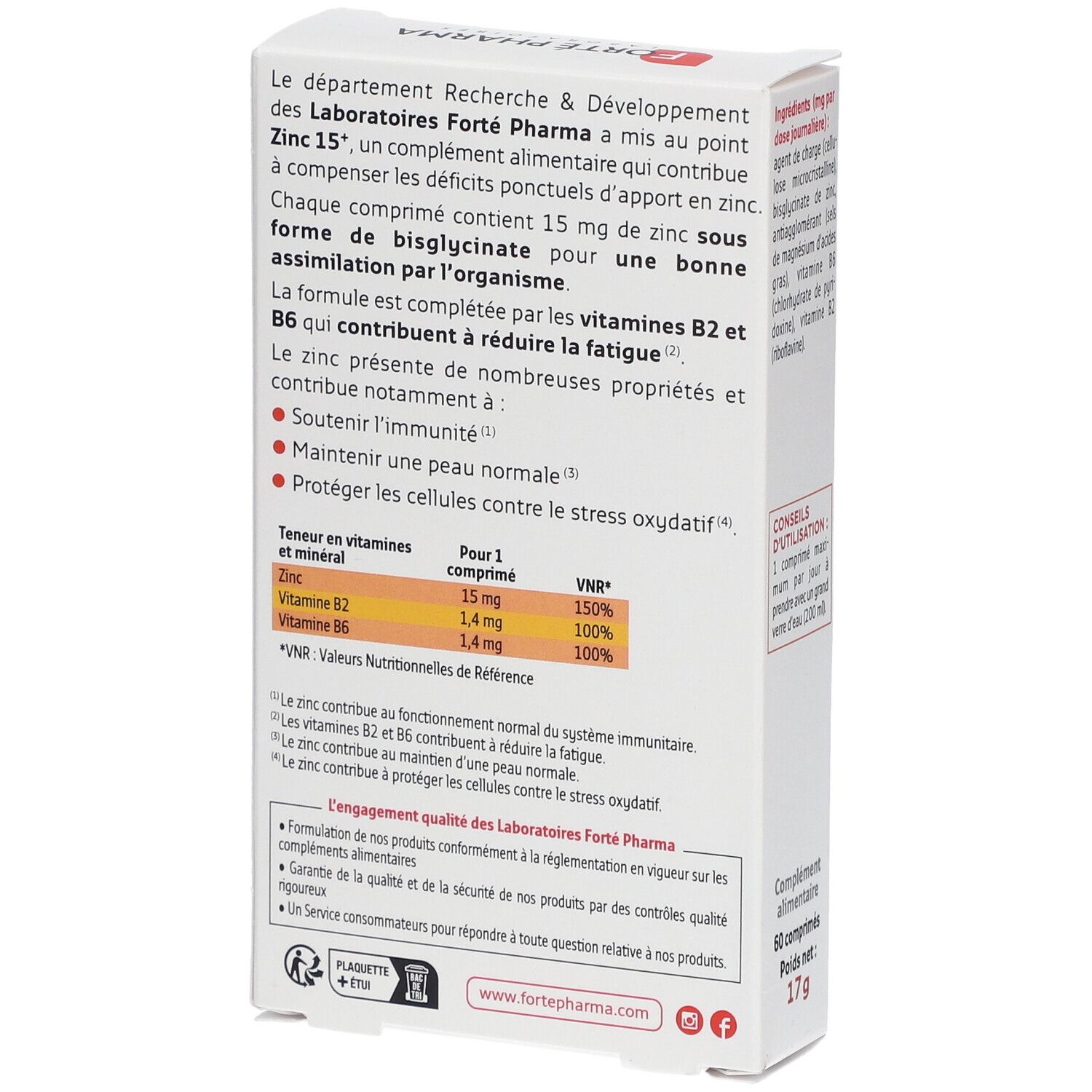 Forté Pharma Zinc 15+ Défenses Immunitaires 60 pc(s) - Redcare Pharmacie