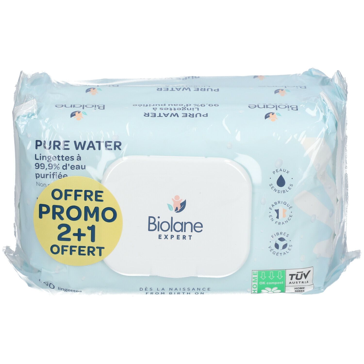 Biolane Expert - Lingettes Pure Water - Non parfumées - Lot de 3 x 60 ...