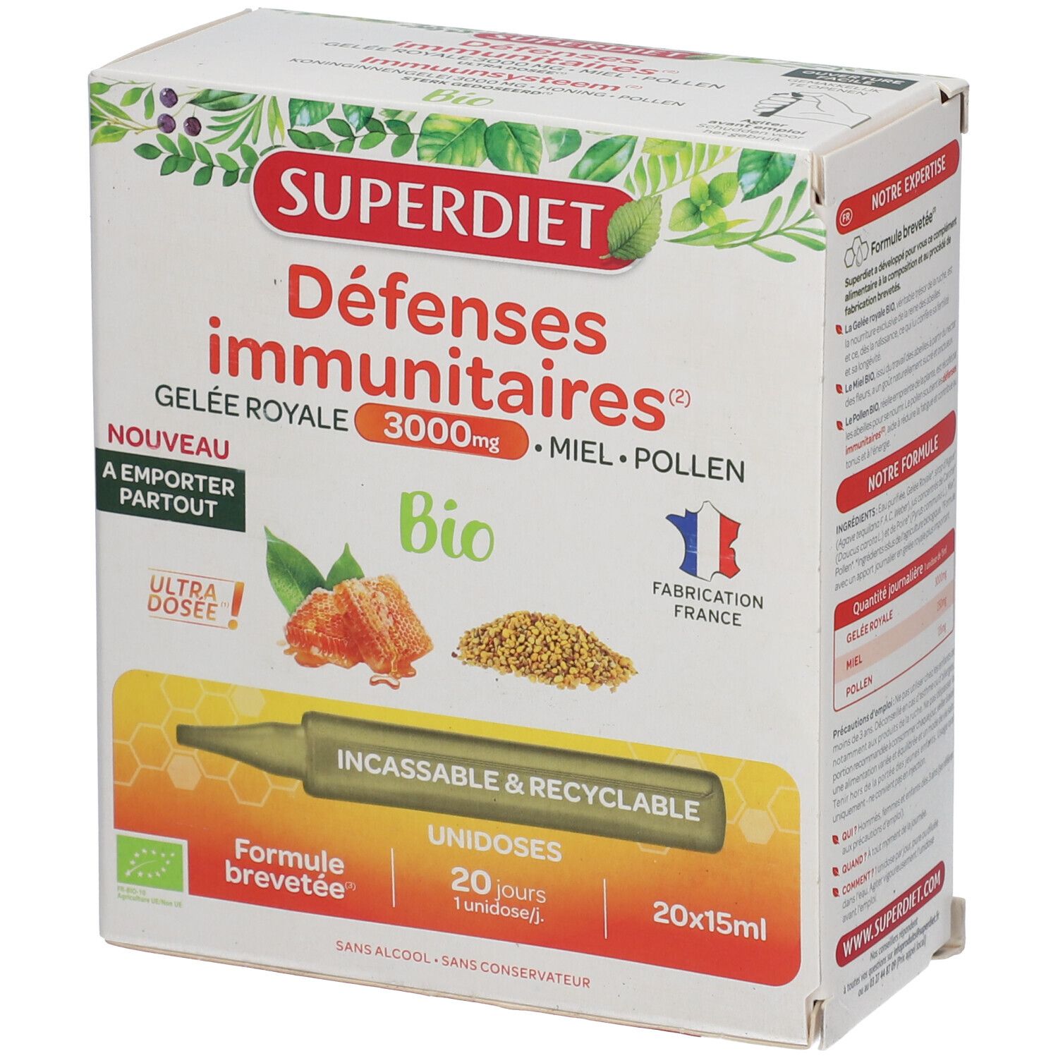 SUPERDIET Gelée Royale 3000 mg BIO Unidoses 300 ml - Redcare Pharmacie
