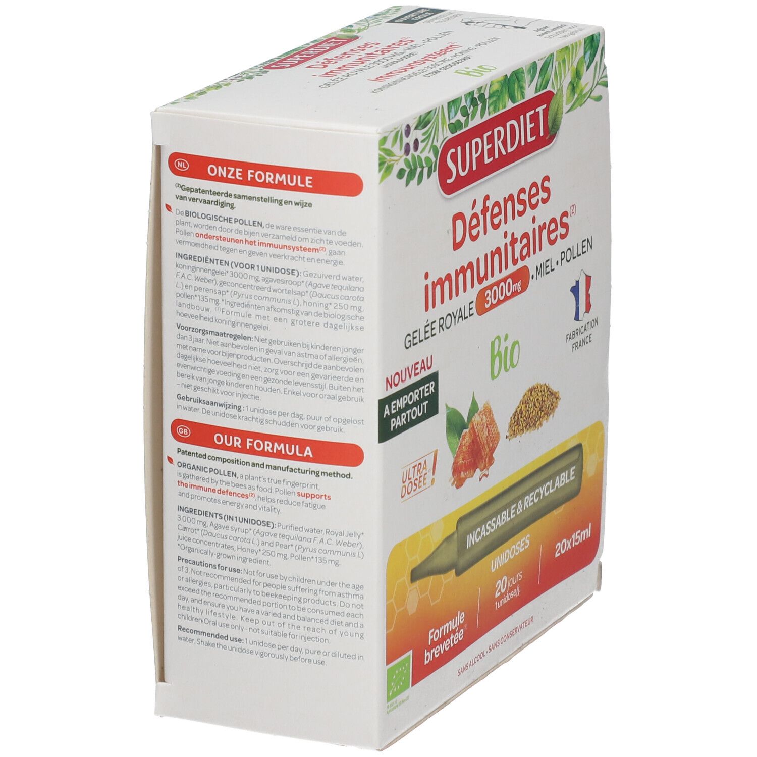 SUPERDIET Gelée Royale 3000 mg BIO Unidoses 300 ml - Redcare Pharmacie
