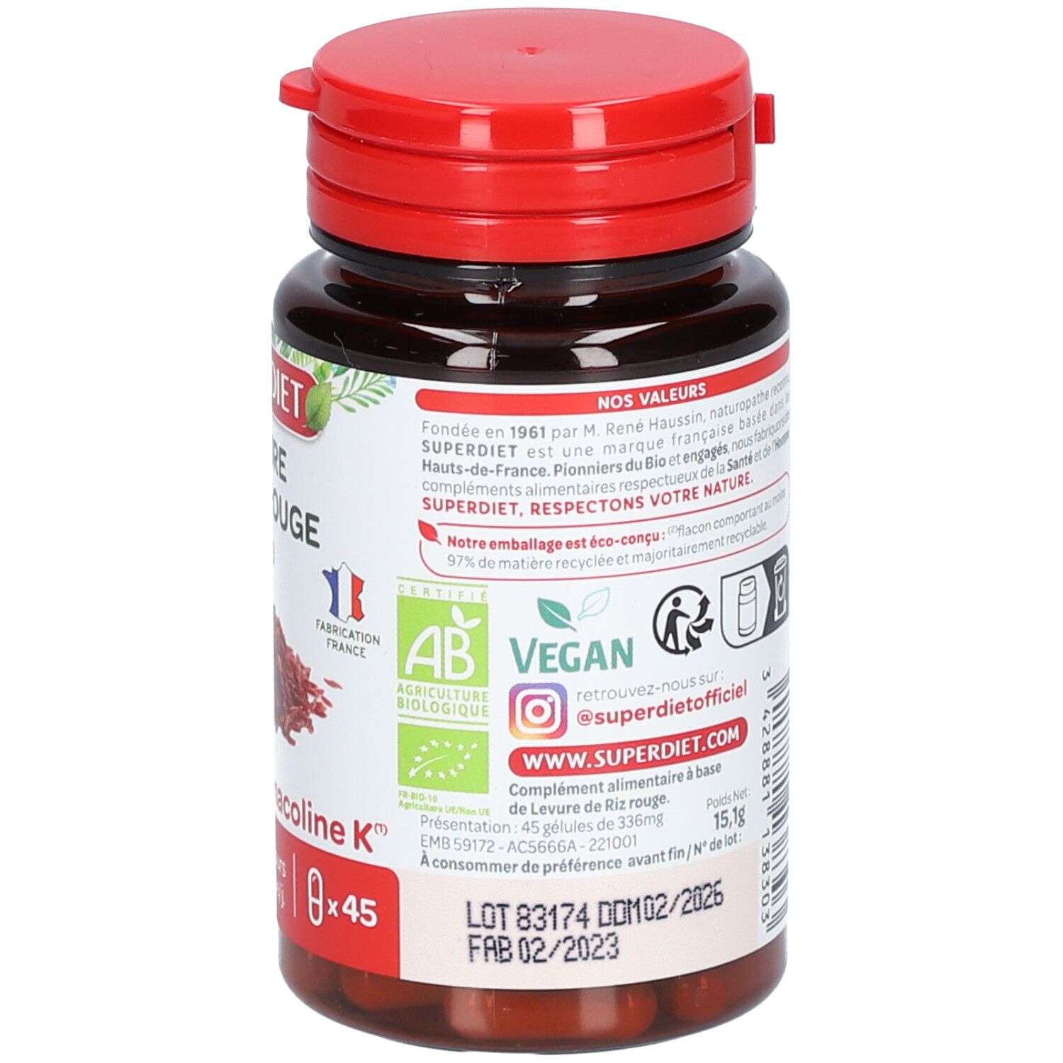 SUPER DIET Levure riz rouge Bio 45 pc(s) - Redcare Pharmacie