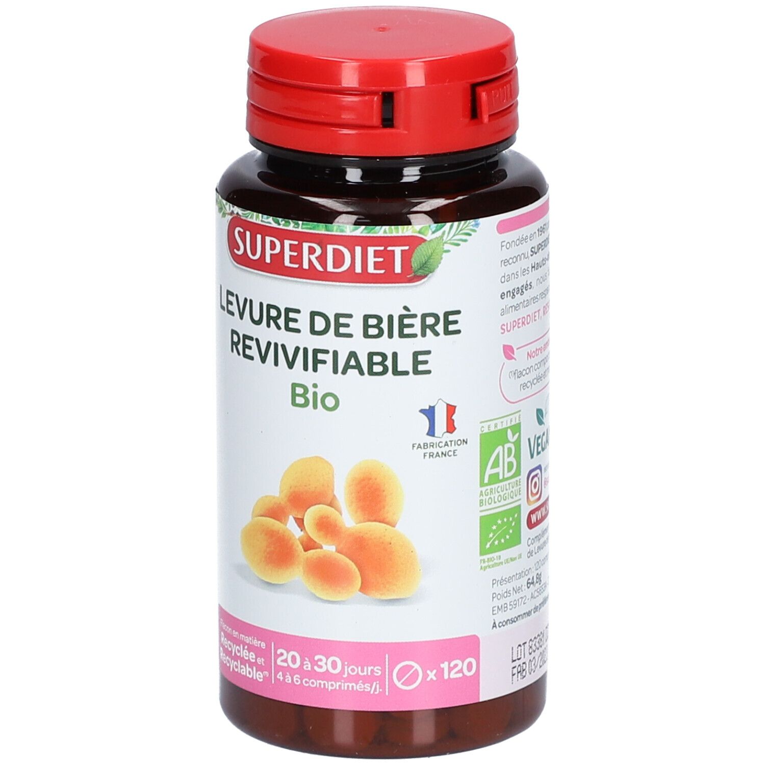 SUPER DIET Levure de bière revivifiable Bio 120 pc(s) - Redcare Pharmacie