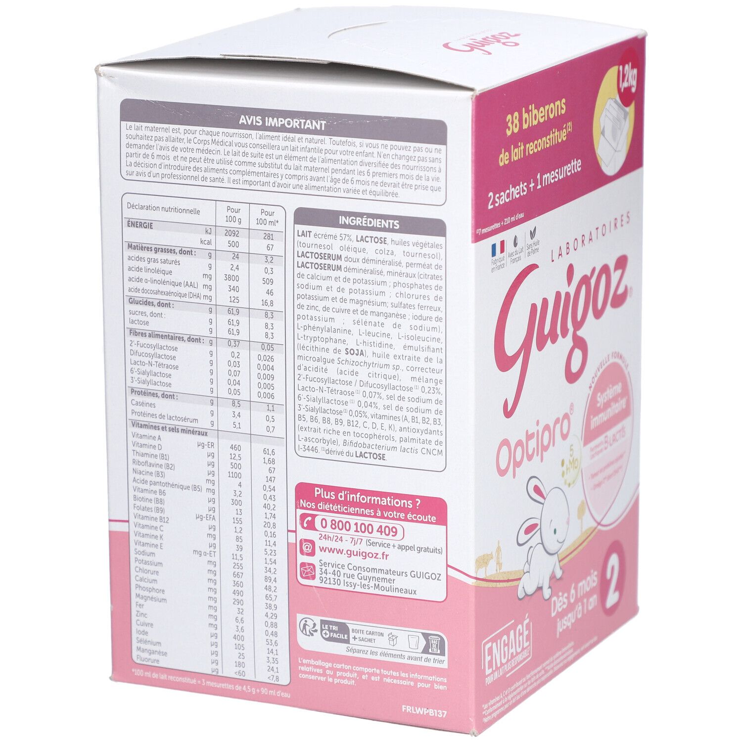 GUIGOZ® Optipro® 2 Lait 2ème âge 1200 g - Redcare Pharmacie