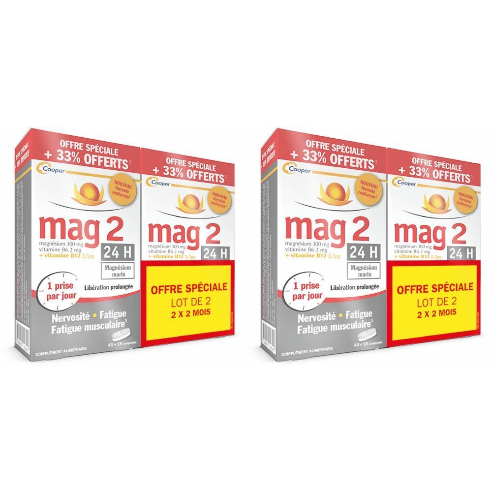 MAG 2 24H, complément alimentaire au magnésium marin - lot de 2 45+15 ...