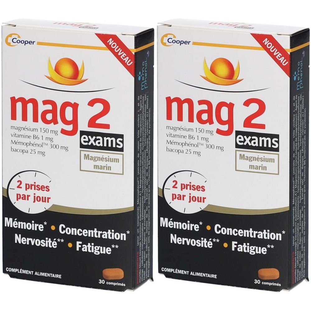 MAG 2 Exams à base de magnésium marin 300mg, vitamine B6, bacopa, memophenol - complément ...