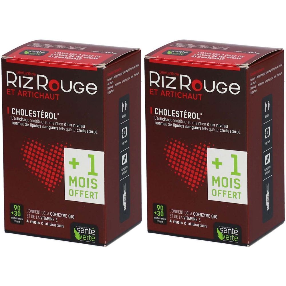 Santé Verte Levure de Riz Rouge et Artichaut Cholestérol 2x2x60 pc(s ... Santé Verte Levure de Riz Rouge et Artichaut Cholestérol 2x2x60 pc(s ...