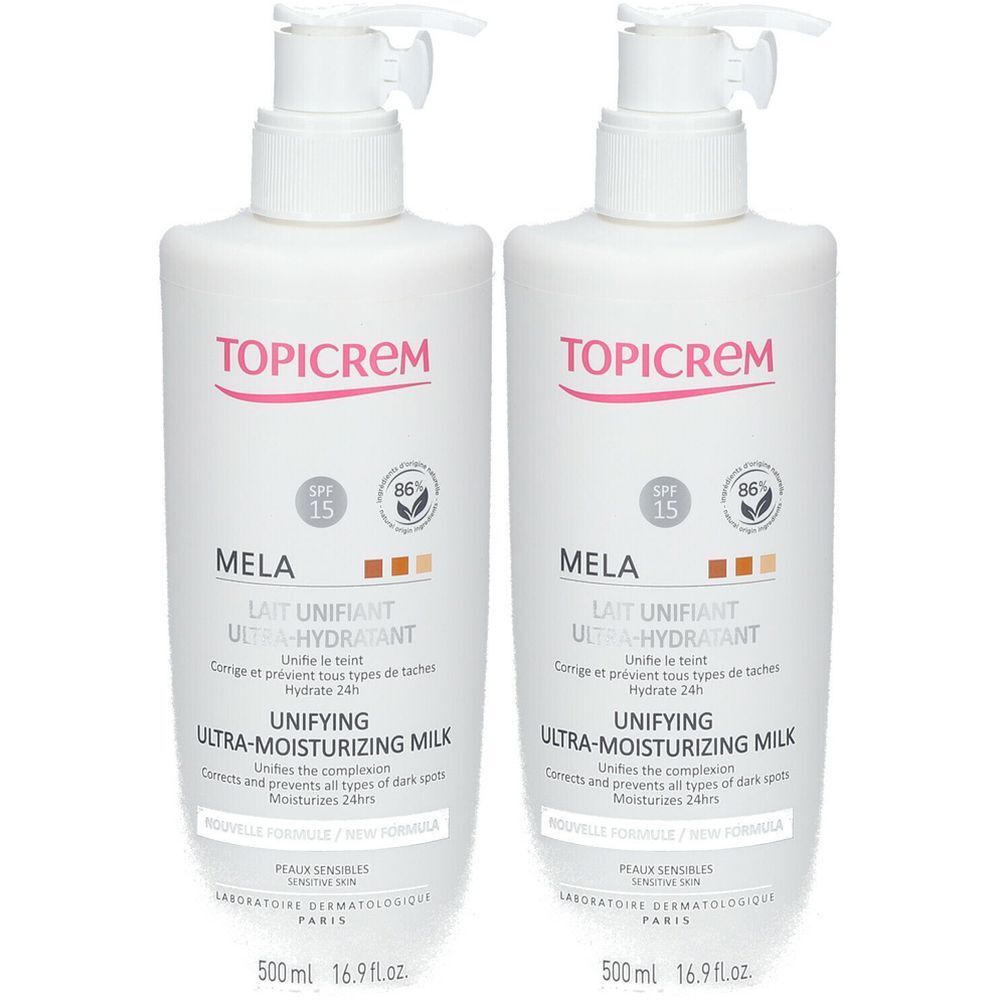 TOPICREM MELA Lait Unifiant Ultra-Hydratant SPF 15 2x500 ml - Redcare ...