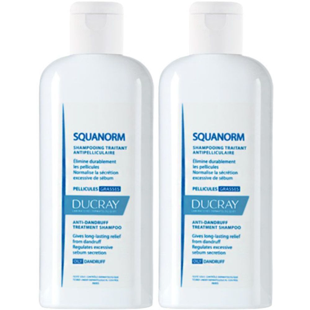 Ducray Squanorm shampoing antipelliculaire pellicules grasses 2x200 ml ...