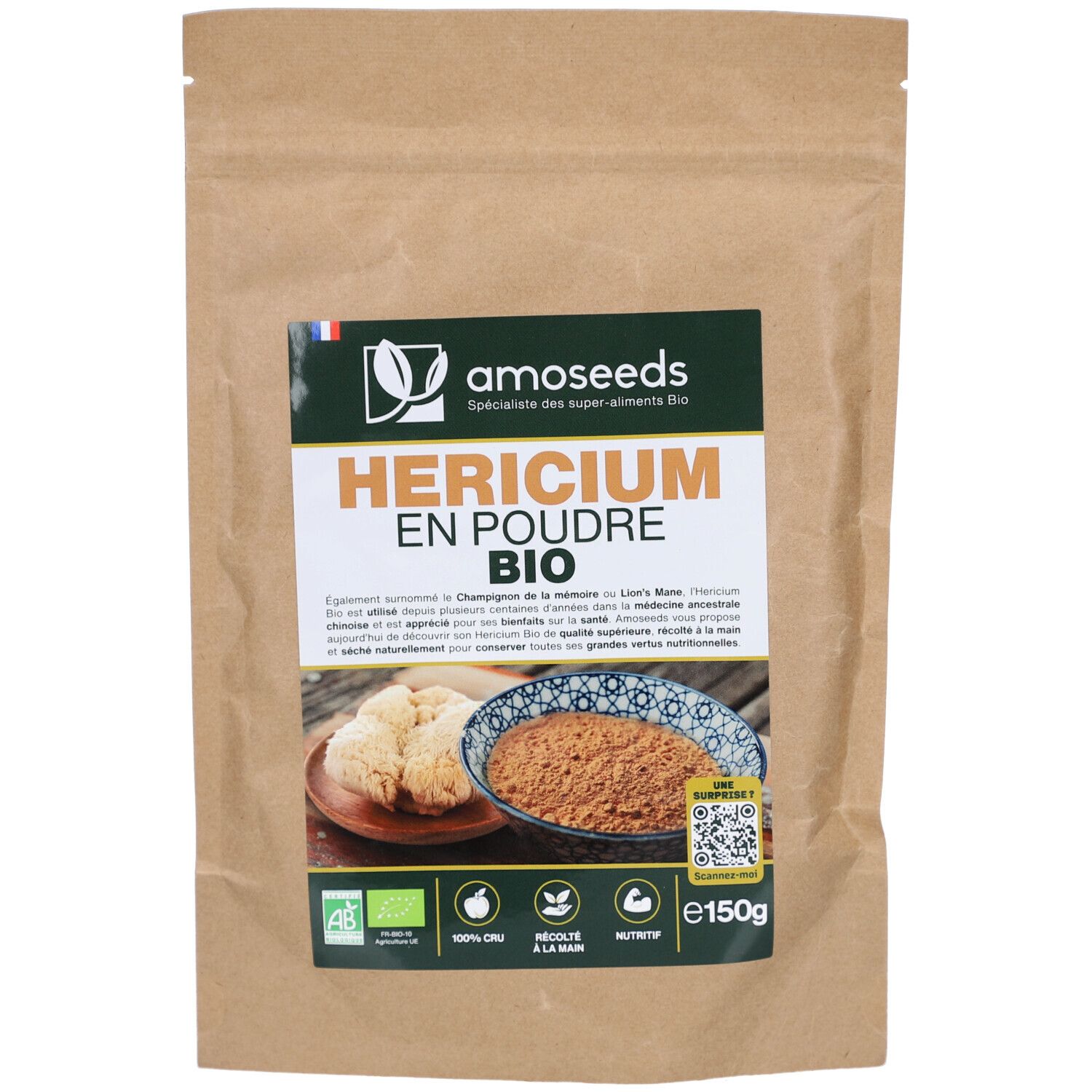 Amoseeds Hericium en Poudre Bio 150 g - Redcare Pharmacie