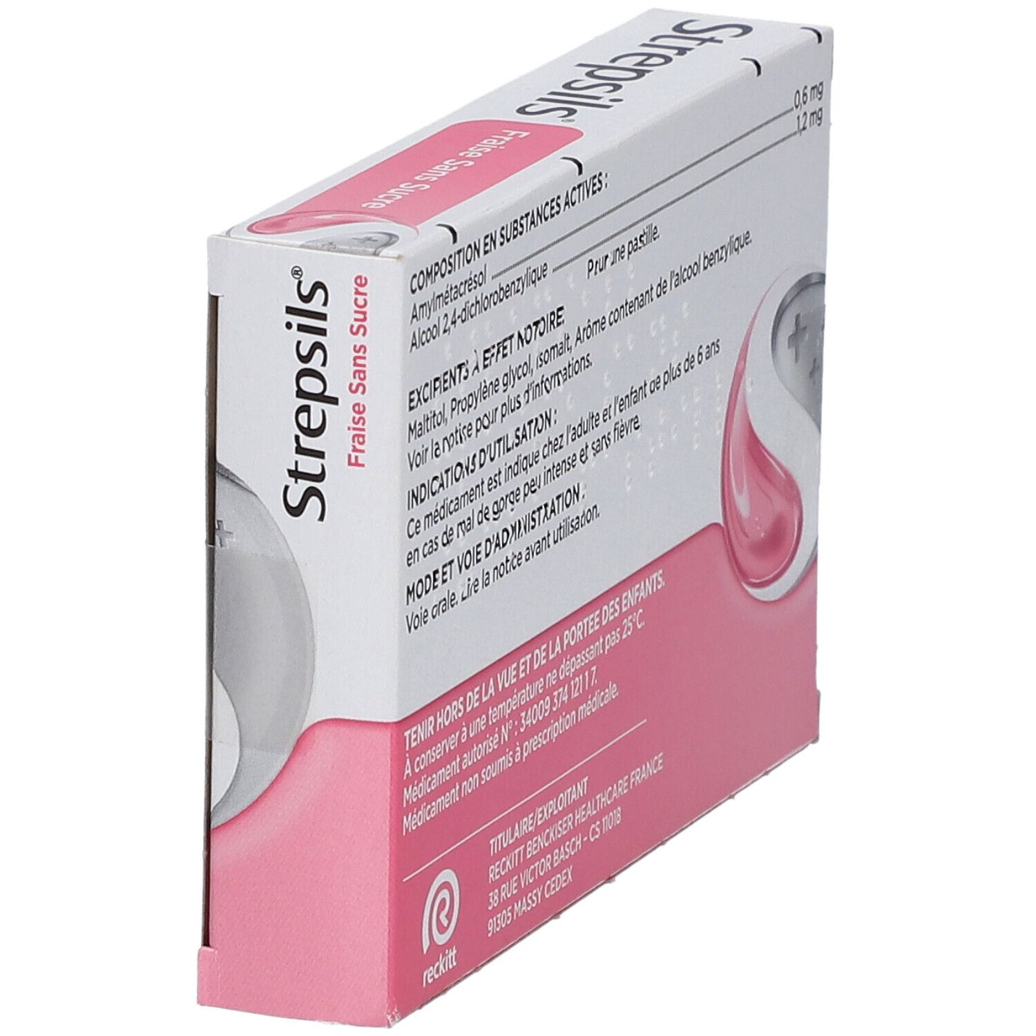 Strepsils Fraise Sans Sucre - Traitement Antiseptique du Mal de Gorge ...