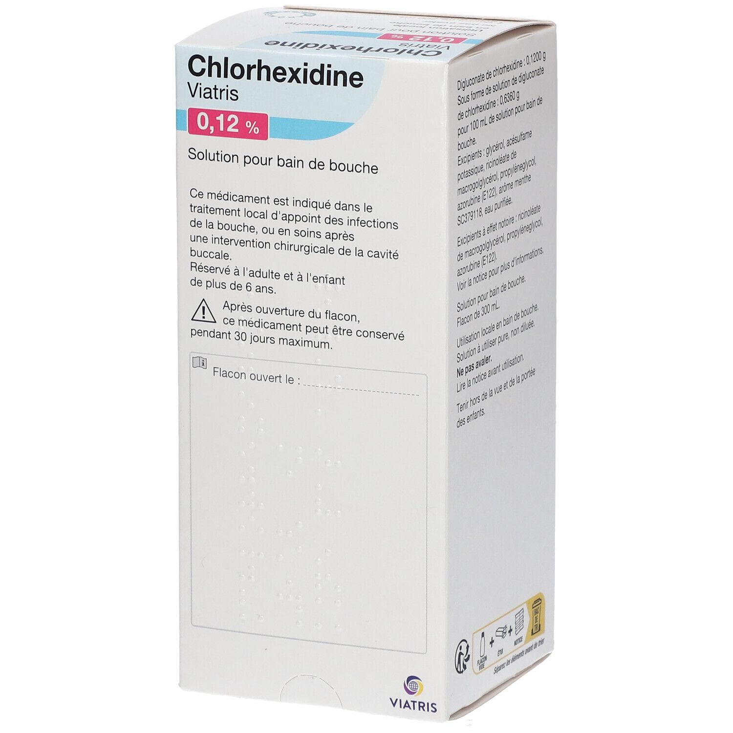 Chlorhexidine VIATRIS 0,12 % Solution pour bain de bouche 300 ml ...